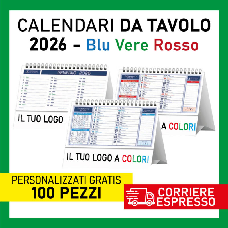 100 Calendari Calendario da Tavolo 2026 Personalizzati Rosso Blu Verde ...